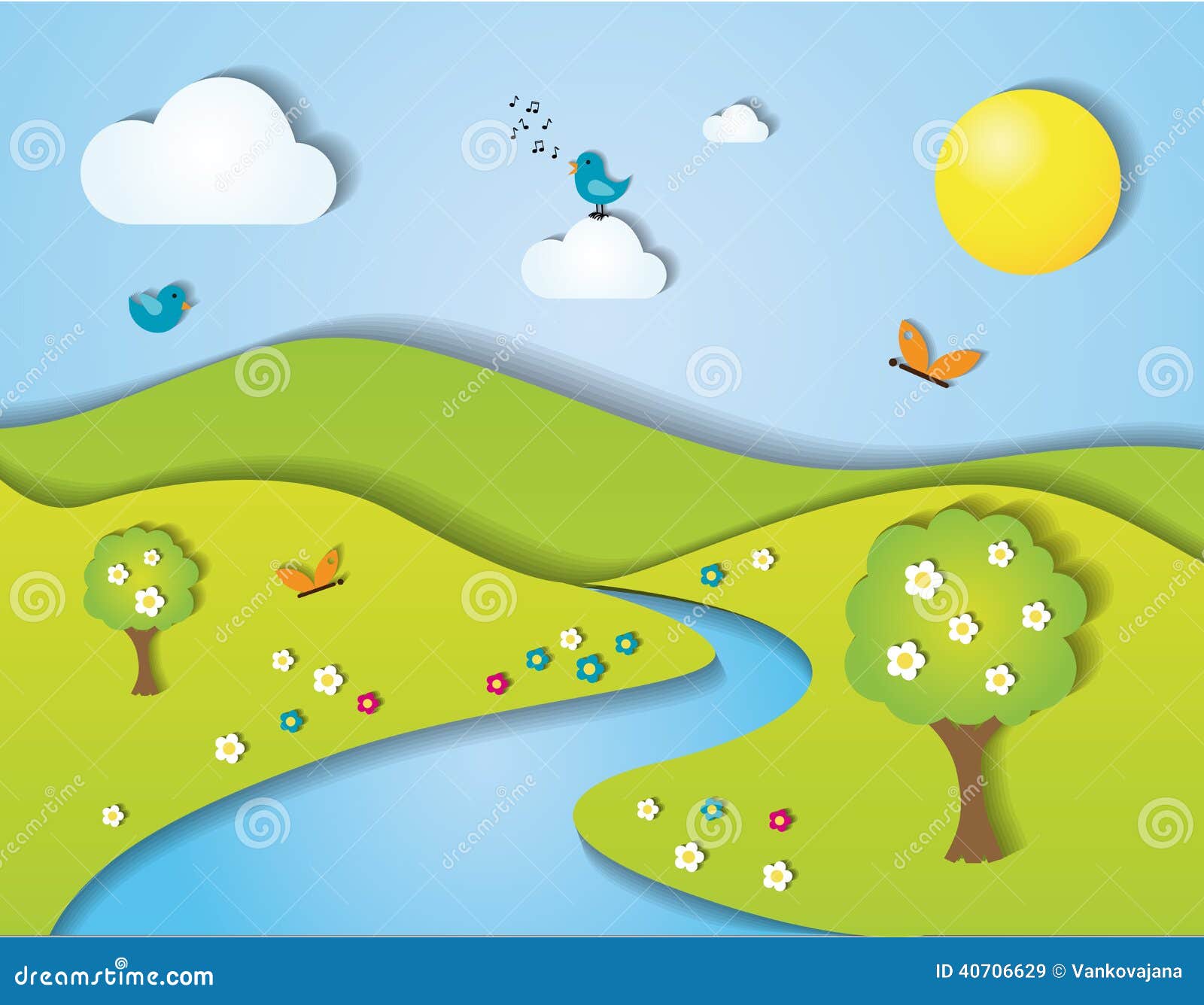 Stylized spring landscape stock vector. Illustration of bush - 40706629