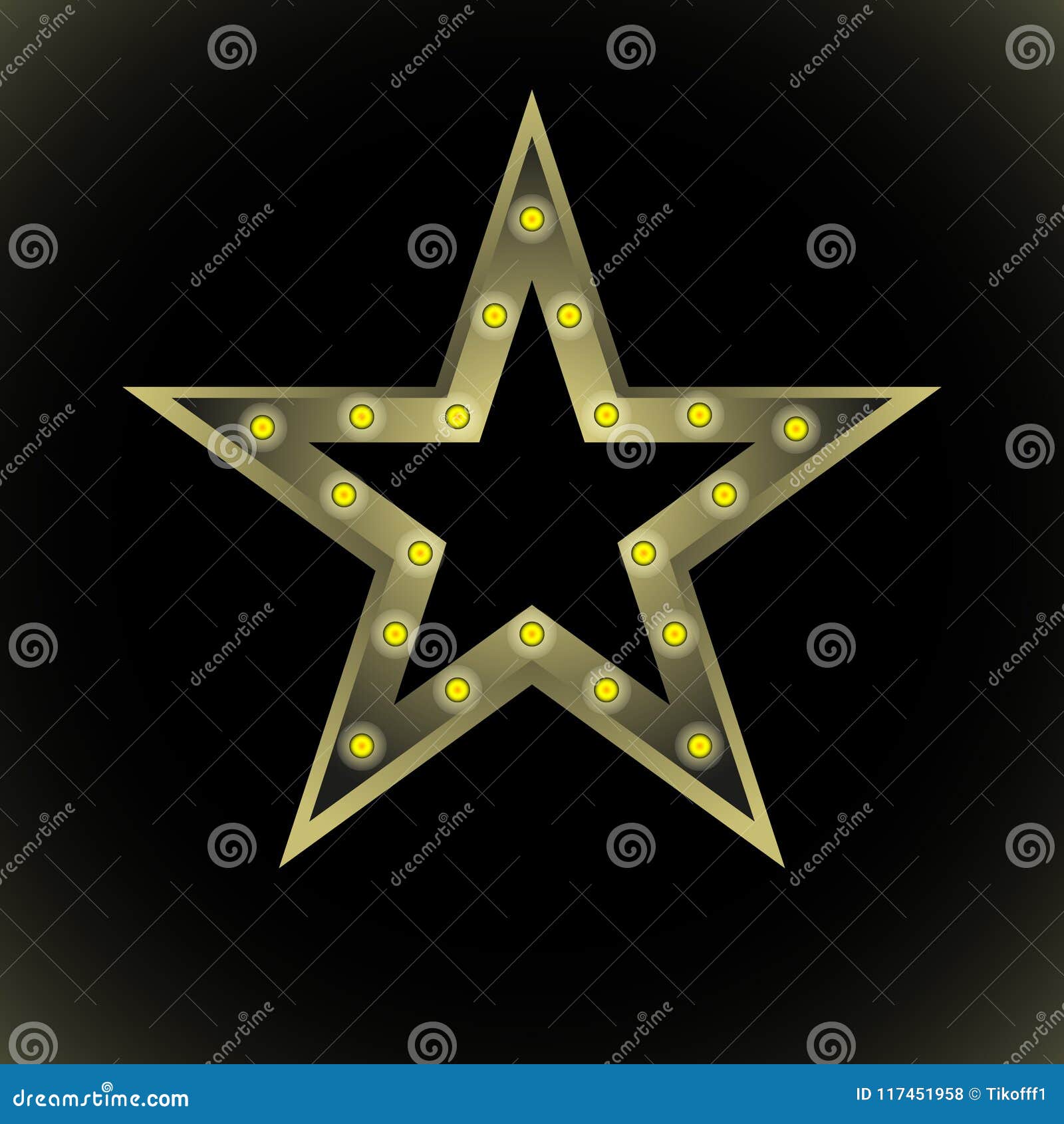 Stylized Star with Yellow Light Bulbs on Black Background Stock Vector ...