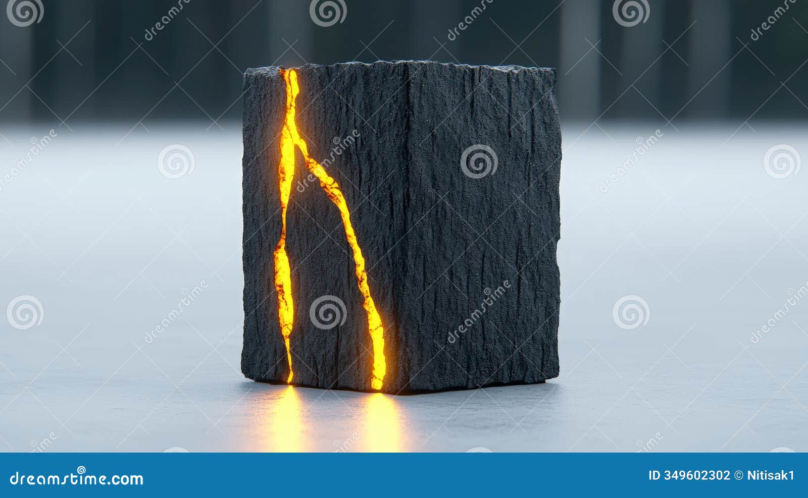 Stylized Stone Block with Glowing Cracks Isolated on a Simple ...