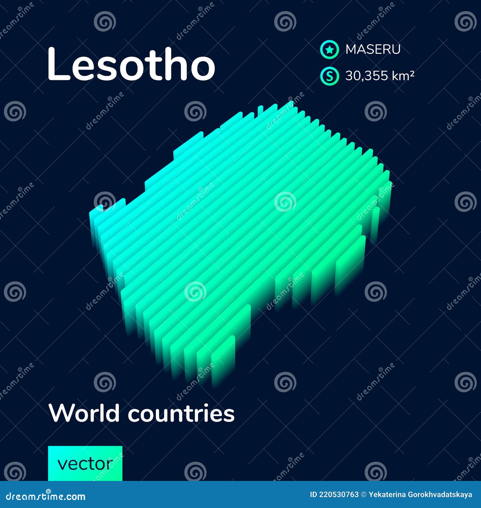 Stylized Striped Isometric Vector Map of Lesotho with 3d Effect. Stock ...