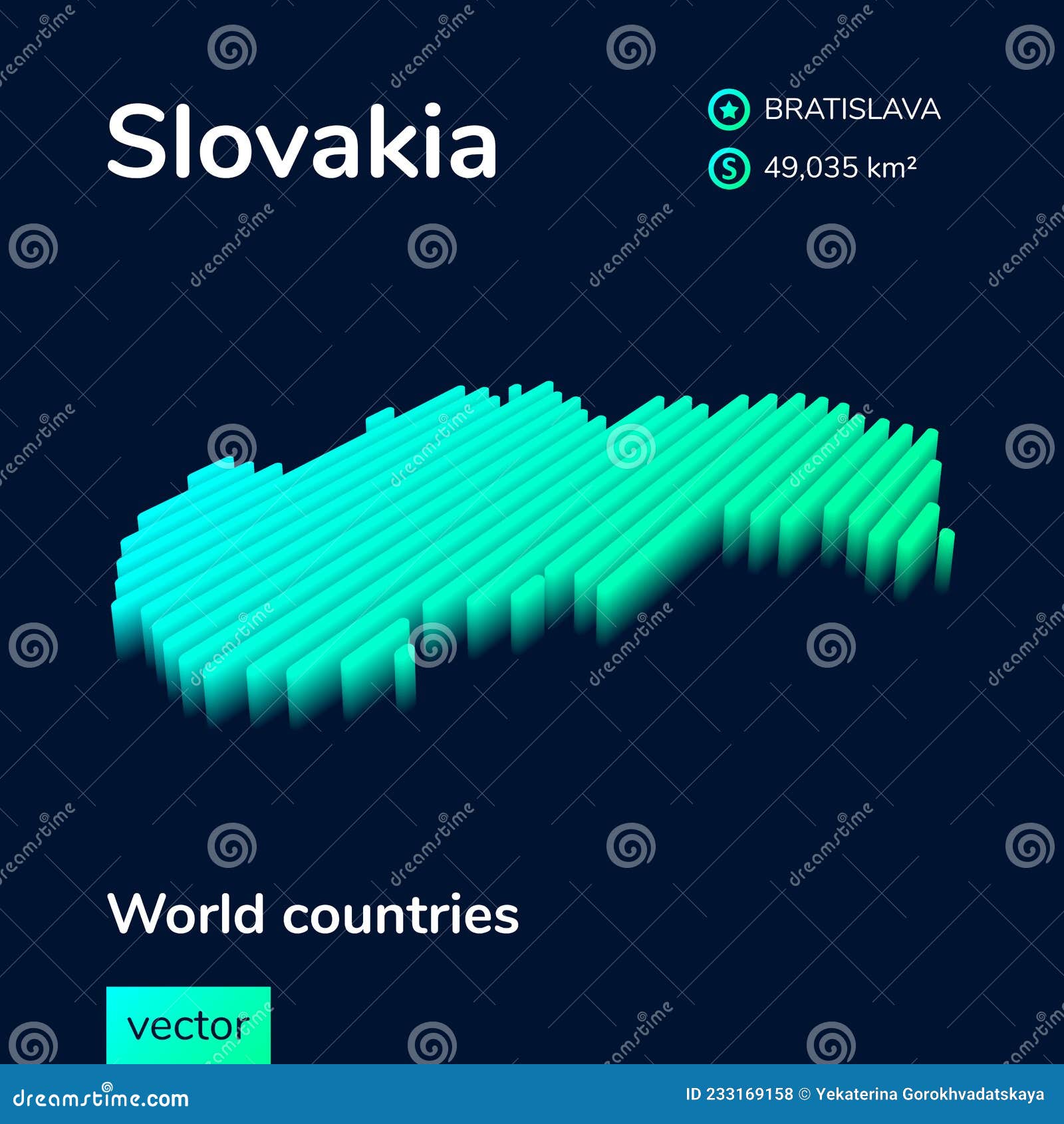 Stylized Striped Neon Isometric Vector Slovakia Map with 3d Effect ...