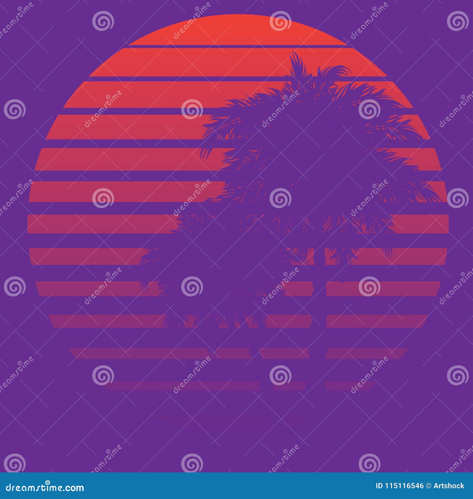 Retro striped sun and palm stock vector. Illustration of ocean - 115116546