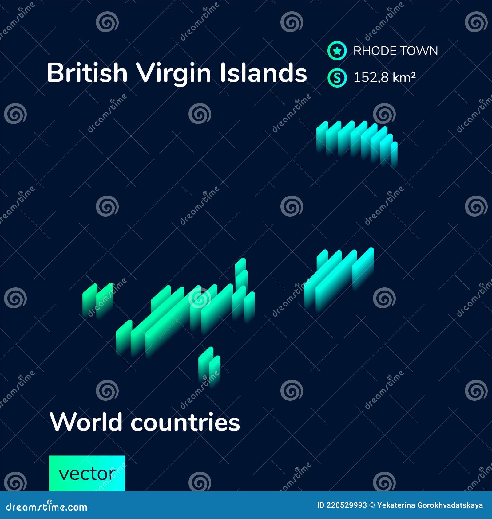Stylized Striped Vector Neon Isometric British Virgin Islands Map with ...