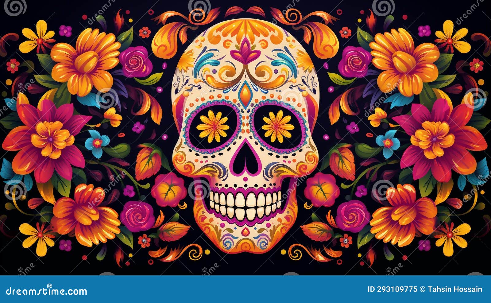 A Stylized Sugar Skull, Inspired by Day of the Dead Celebrations, with ...