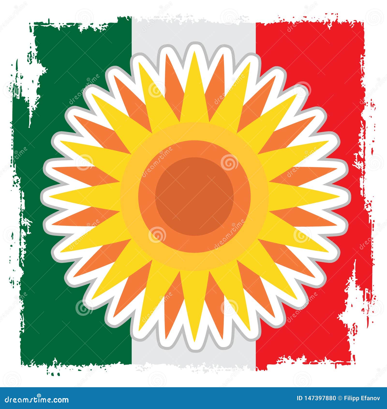 Stylized Sun Disk with Sharp Rays on the Background of the Mexican Flag ...