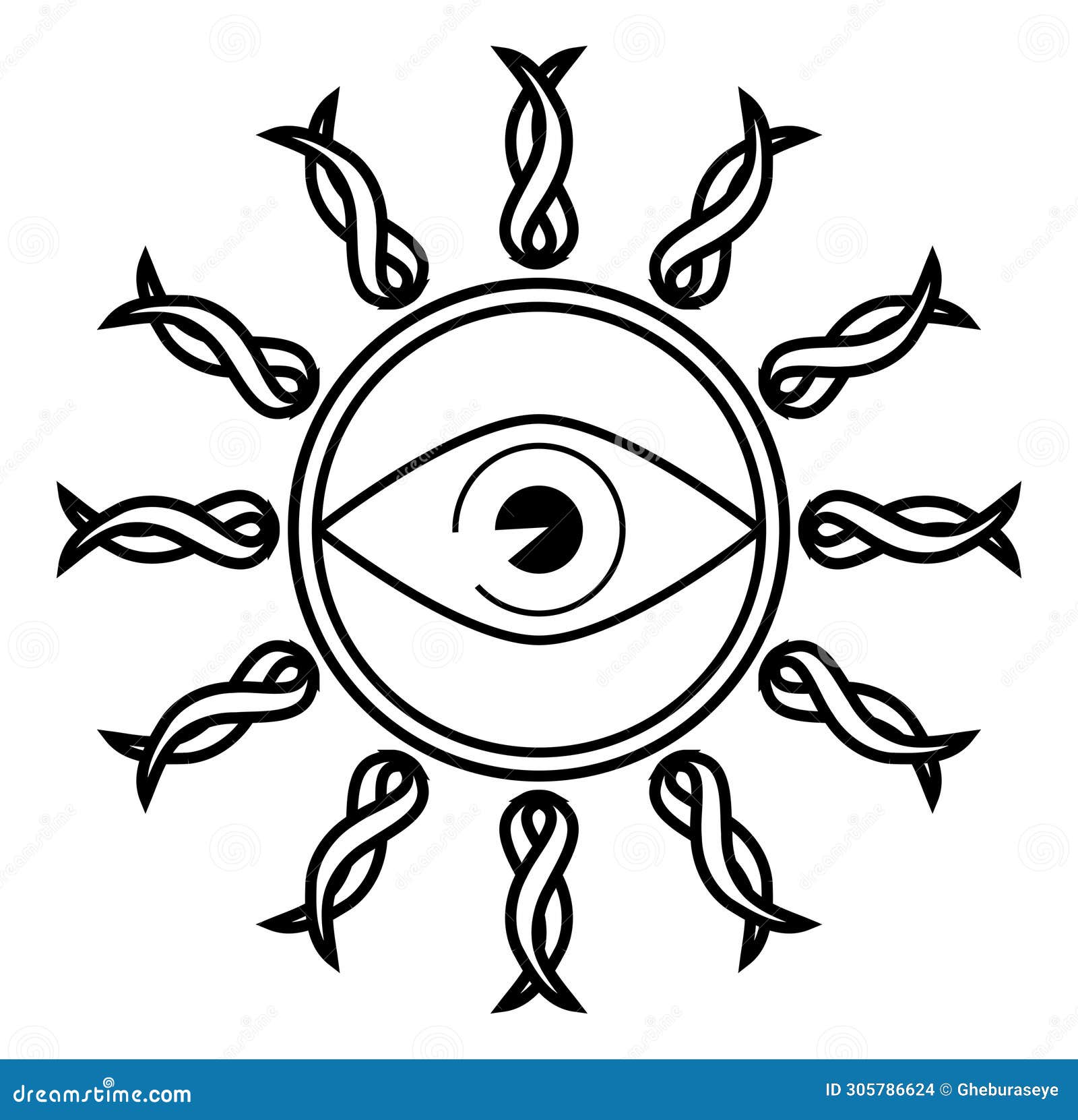 Stylized Sun with Eye, Sight, Black and White, Isolated. Stock ...