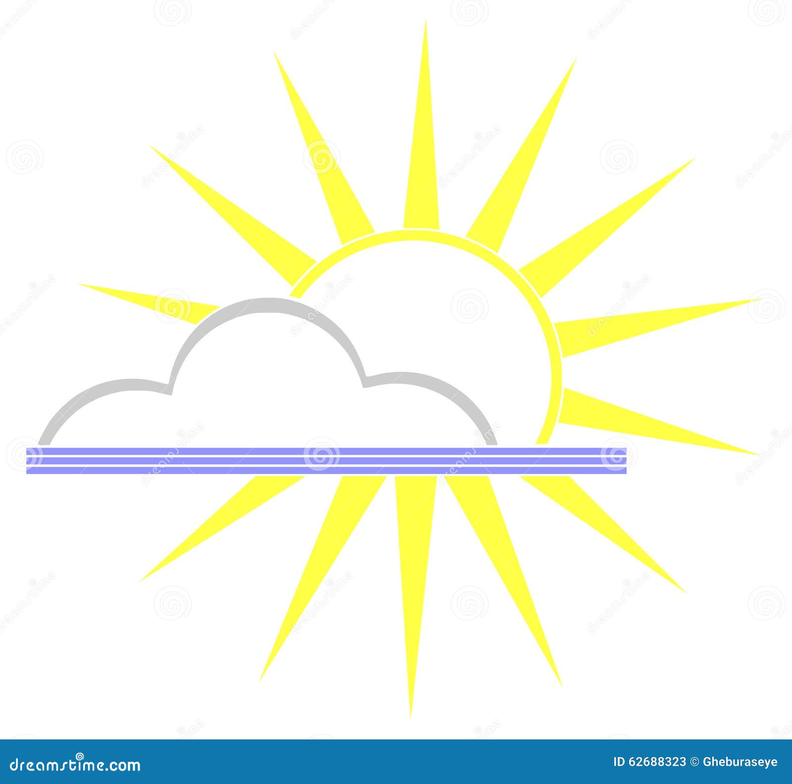 Stylized Sun in the Sky with Cloud Isolated Stock Vector - Illustration ...