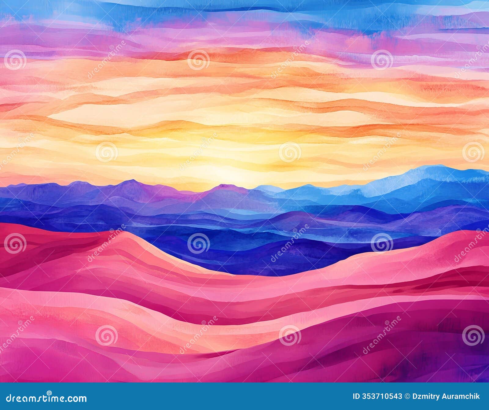 A Stylized Sunset in the Desert, with a Bright Orange Sky and Gently ...