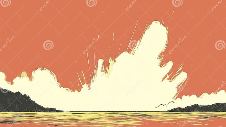 A Stylized Sunset Over the Ocean with Dramatic Clouds and Vibrant ...