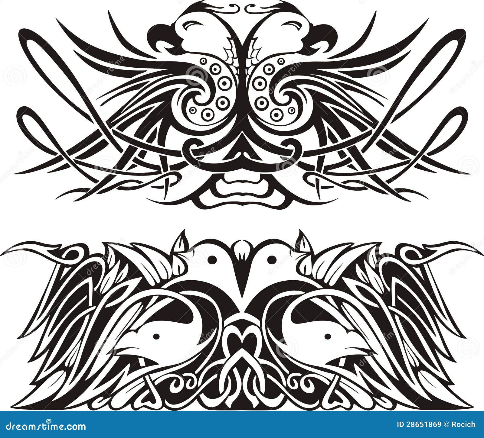 Stylized Symmetric Vignettes with Birds Stock Vector - Illustration of ...
