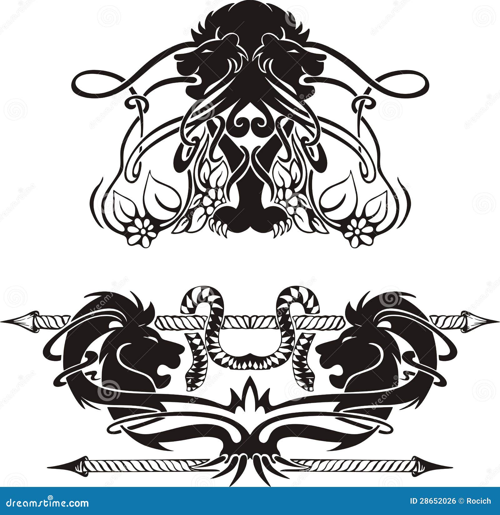 Stylized Symmetric Vignettes with Lions Stock Vector - Illustration of ...