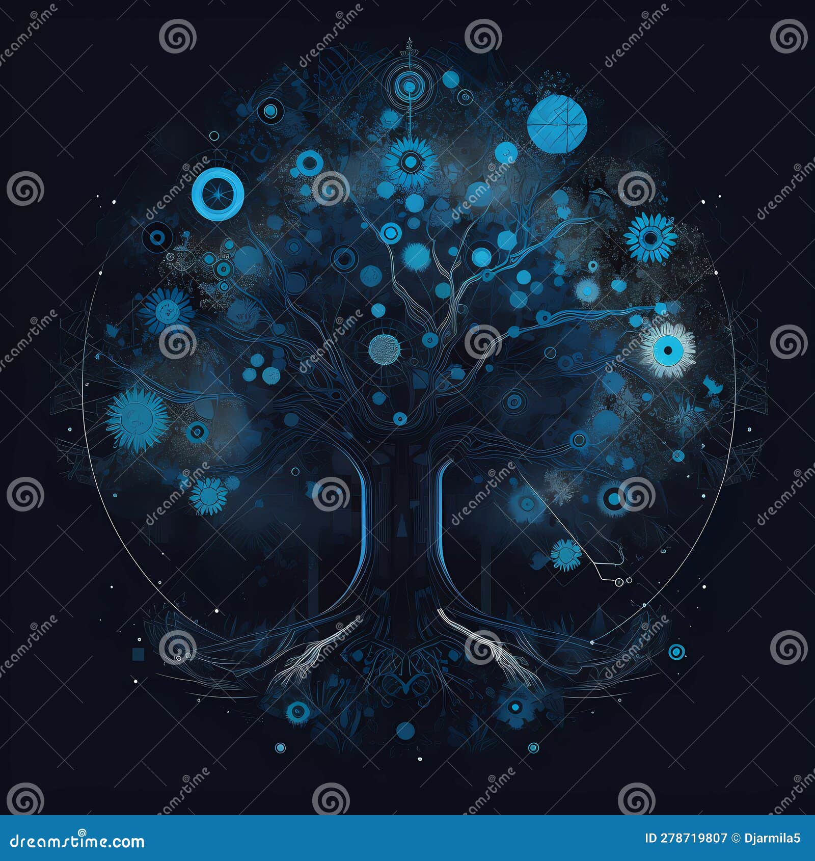 Stylized Technical Blueprint of a Tree-black and Blue Stock ...