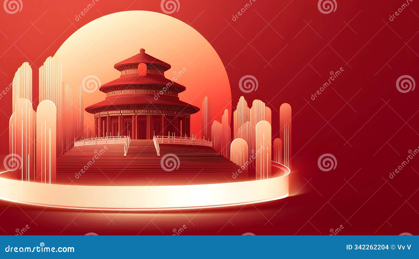 Stylized Temple Design on a Red Background Stock Illustration ...