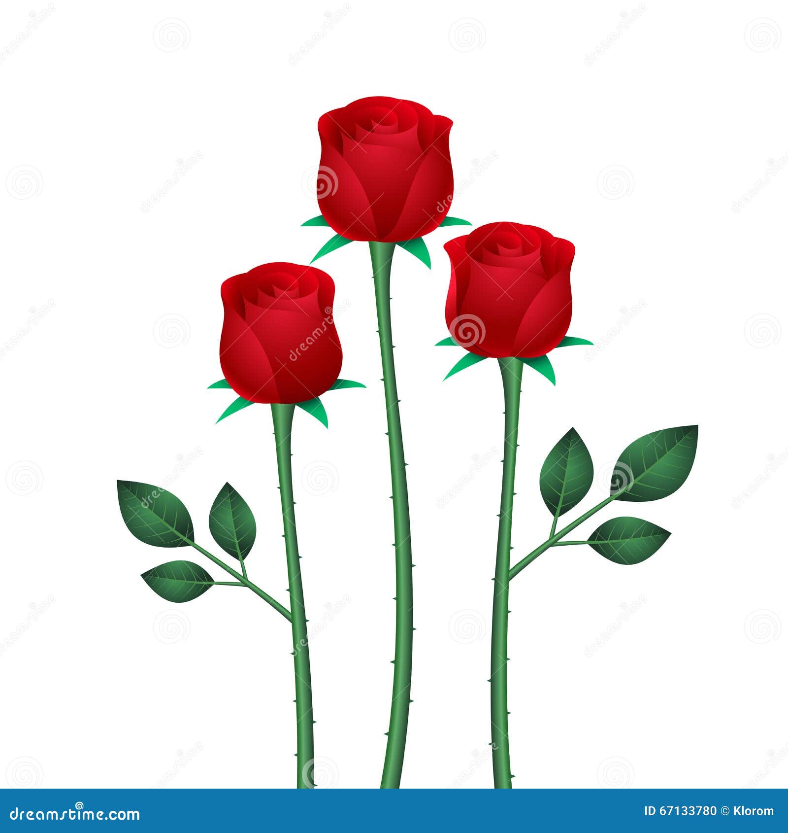 Stylized Three Red Roses with Leaves Stock Vector - Illustration of ...