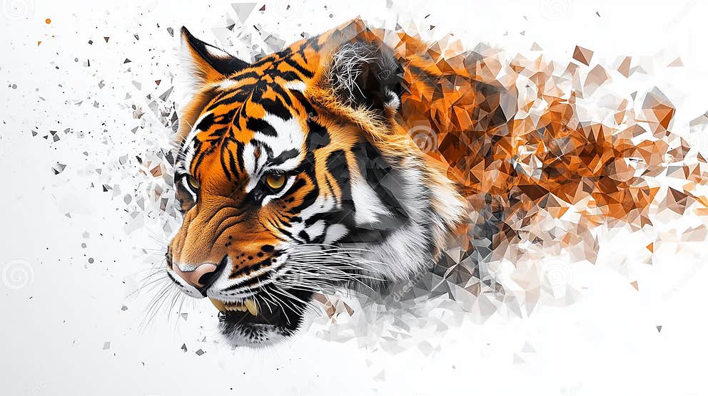 Stylized Tiger Head with Shattered Geometric Fragments in a Dynamic and Abstract Design Stock ...
