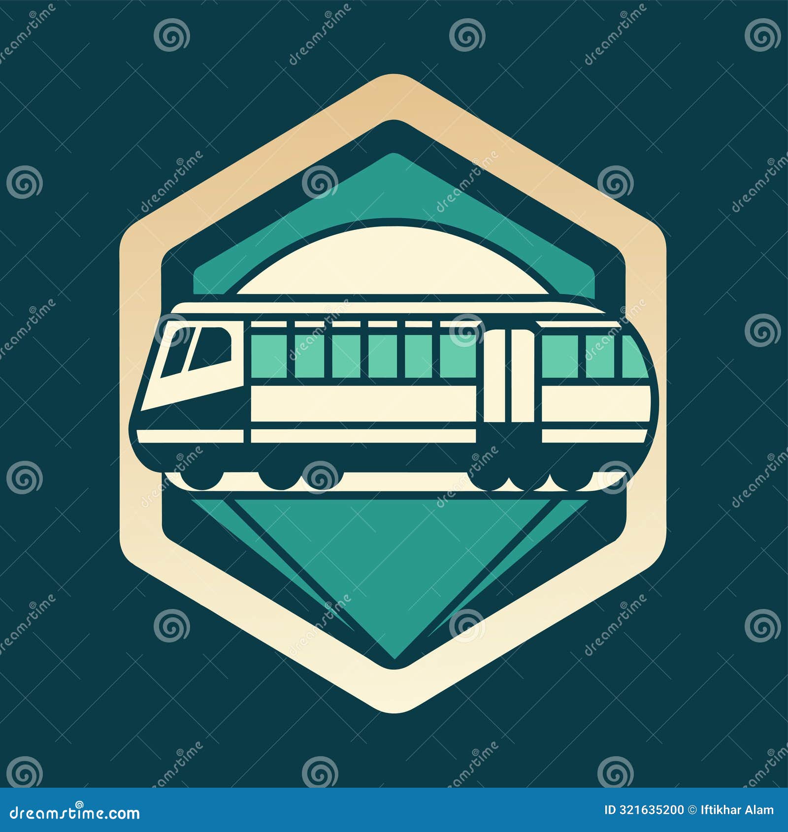 A Stylized Train Symbol in a Hexagonal Frame, Representing Public ...