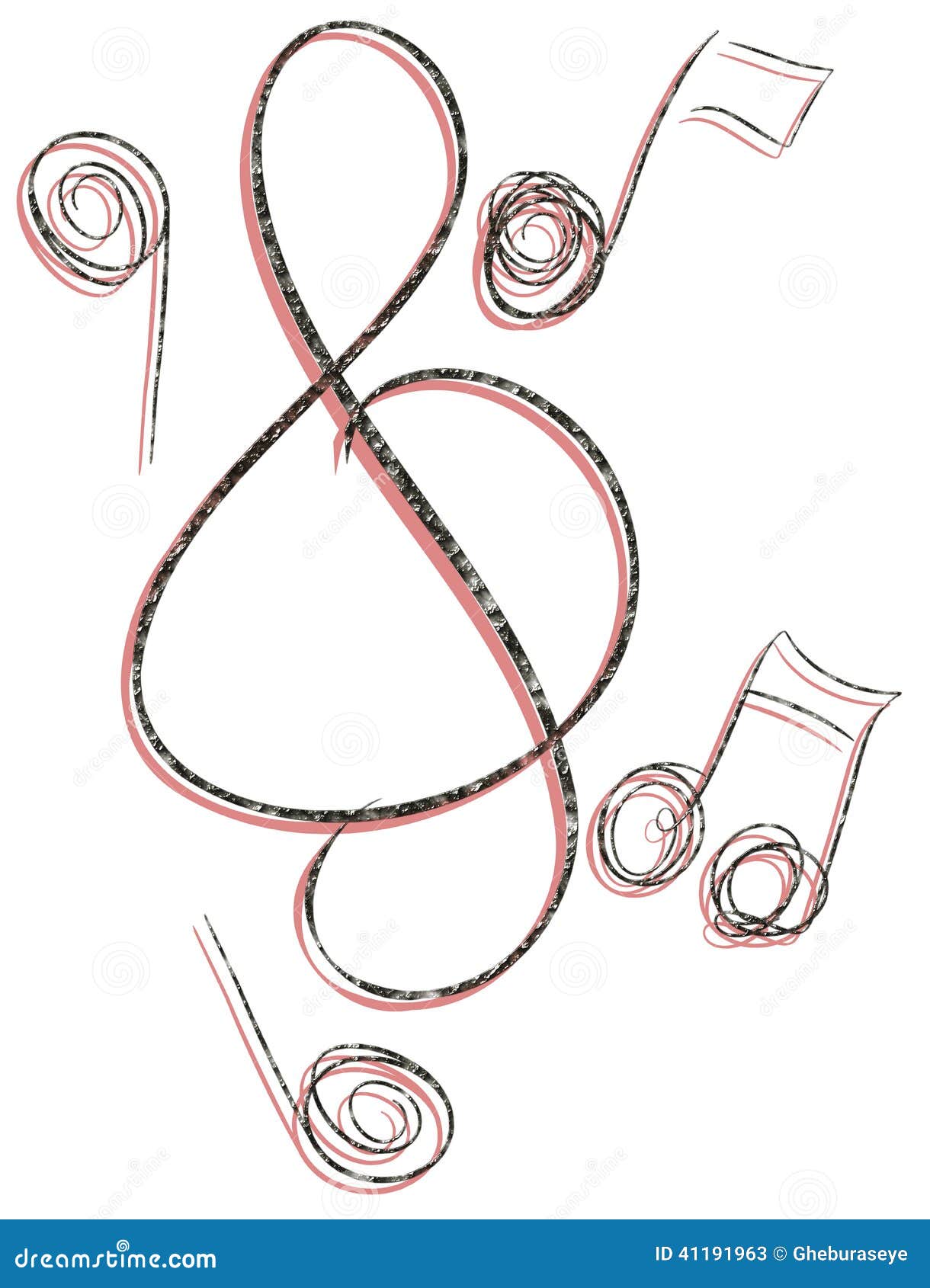 Stylized Treble Clef With Music Notes Isolated Stock Illustration ...