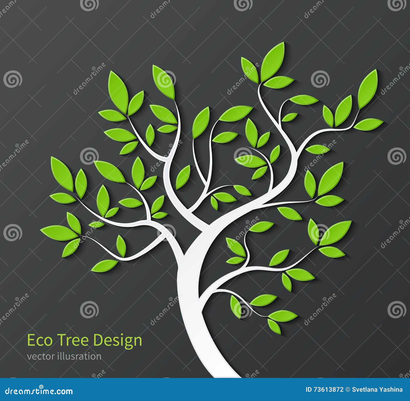 Stylized Tree with Branches and Green Leaves Stock Vector ...