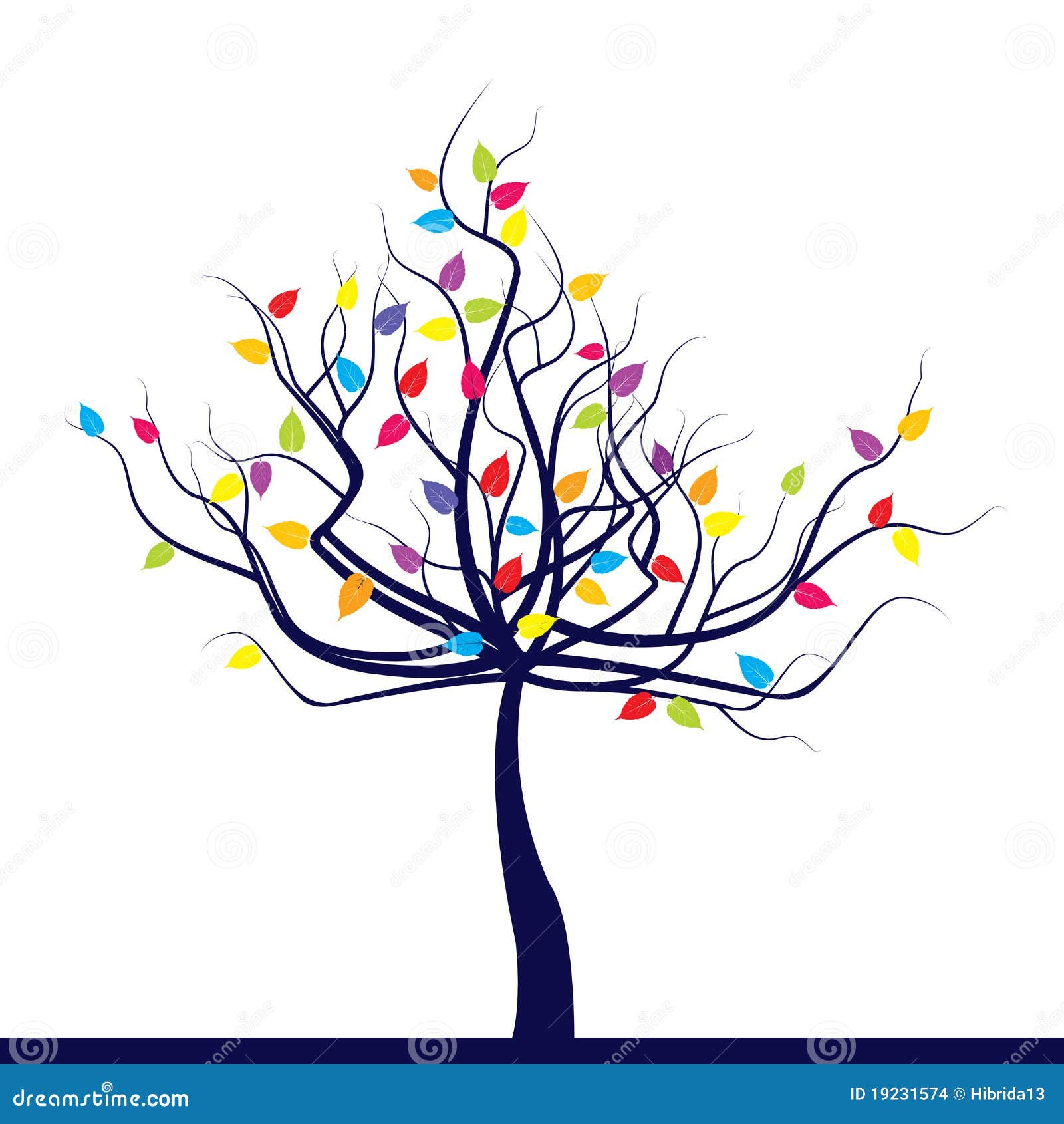 Stylized Tree with Colored Leaves Stock Vector - Illustration of ...