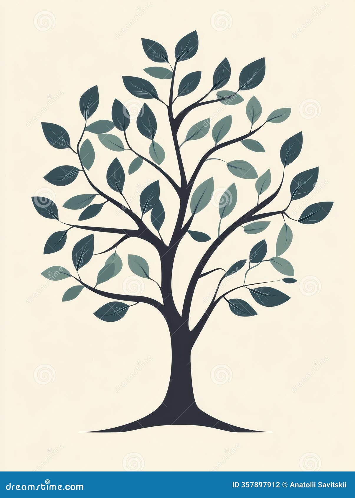 Stylized Tree Design Featuring Branches and Leaves Ideal for Nature ...