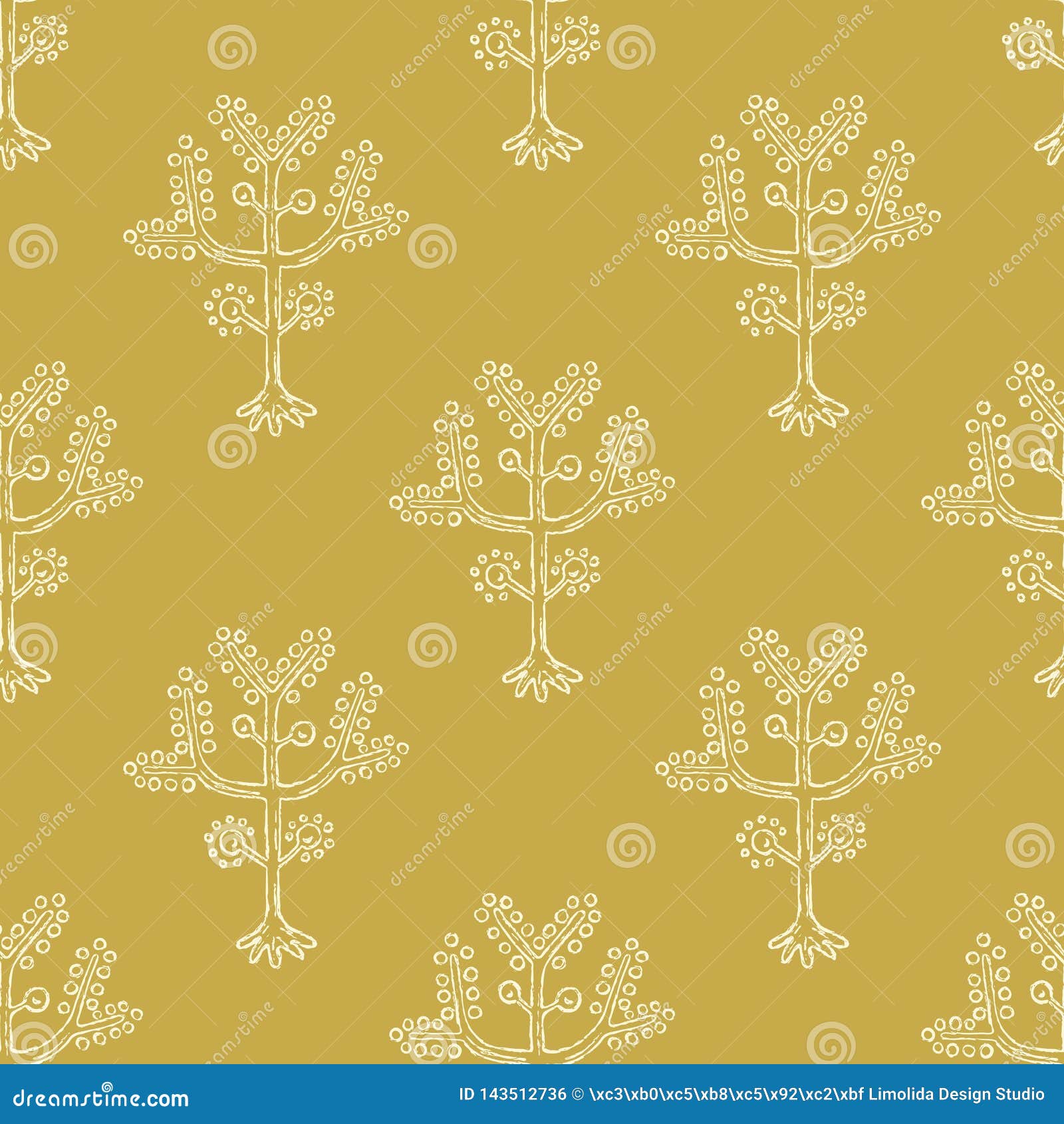 Stylized Tree of Life Seamless Vector Pattern. Folk Flower Branch with ...