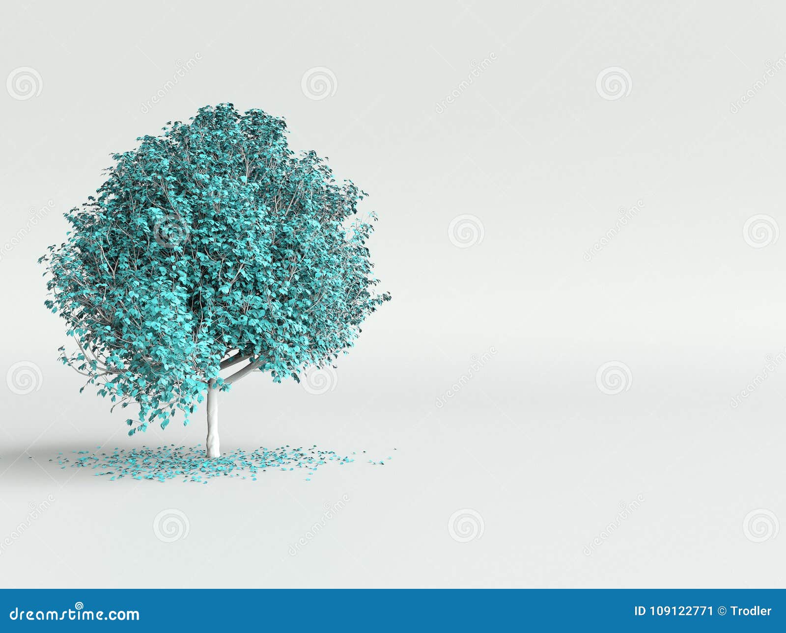 Stylized Tree with Light Blue Leaves on White Background. 3d Render ...