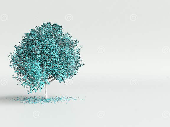 Stylized Tree with Light Blue Leaves on White Background. 3d Render ...