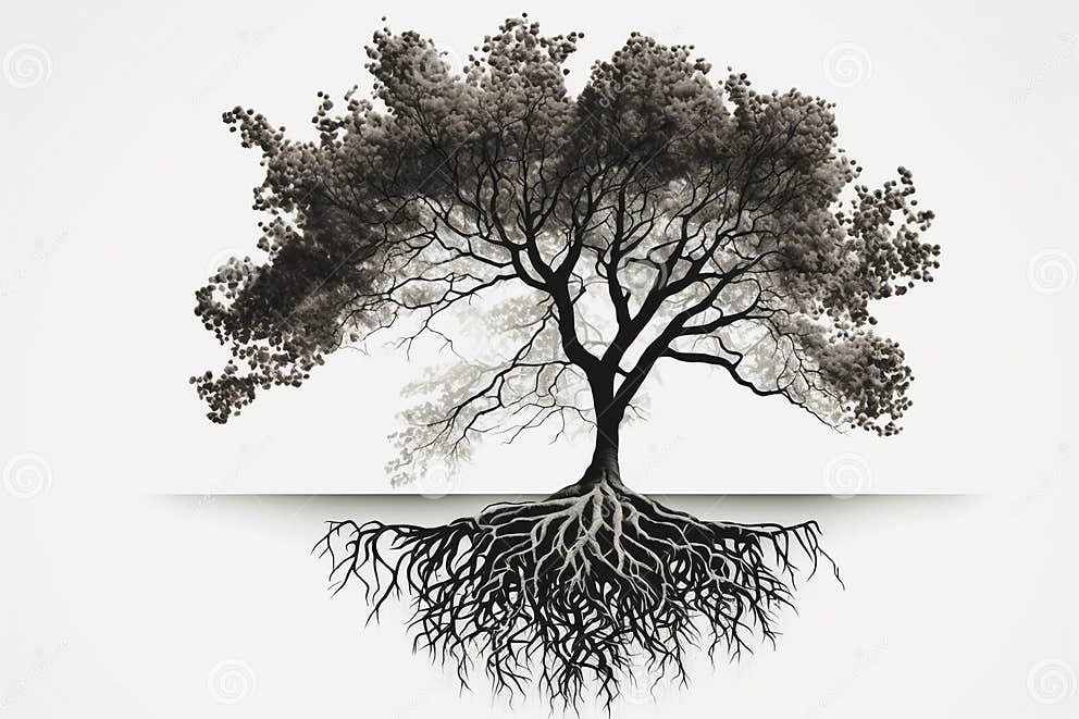 Stylized Tree with Roots Concept, Created with Generative AI Stock ...