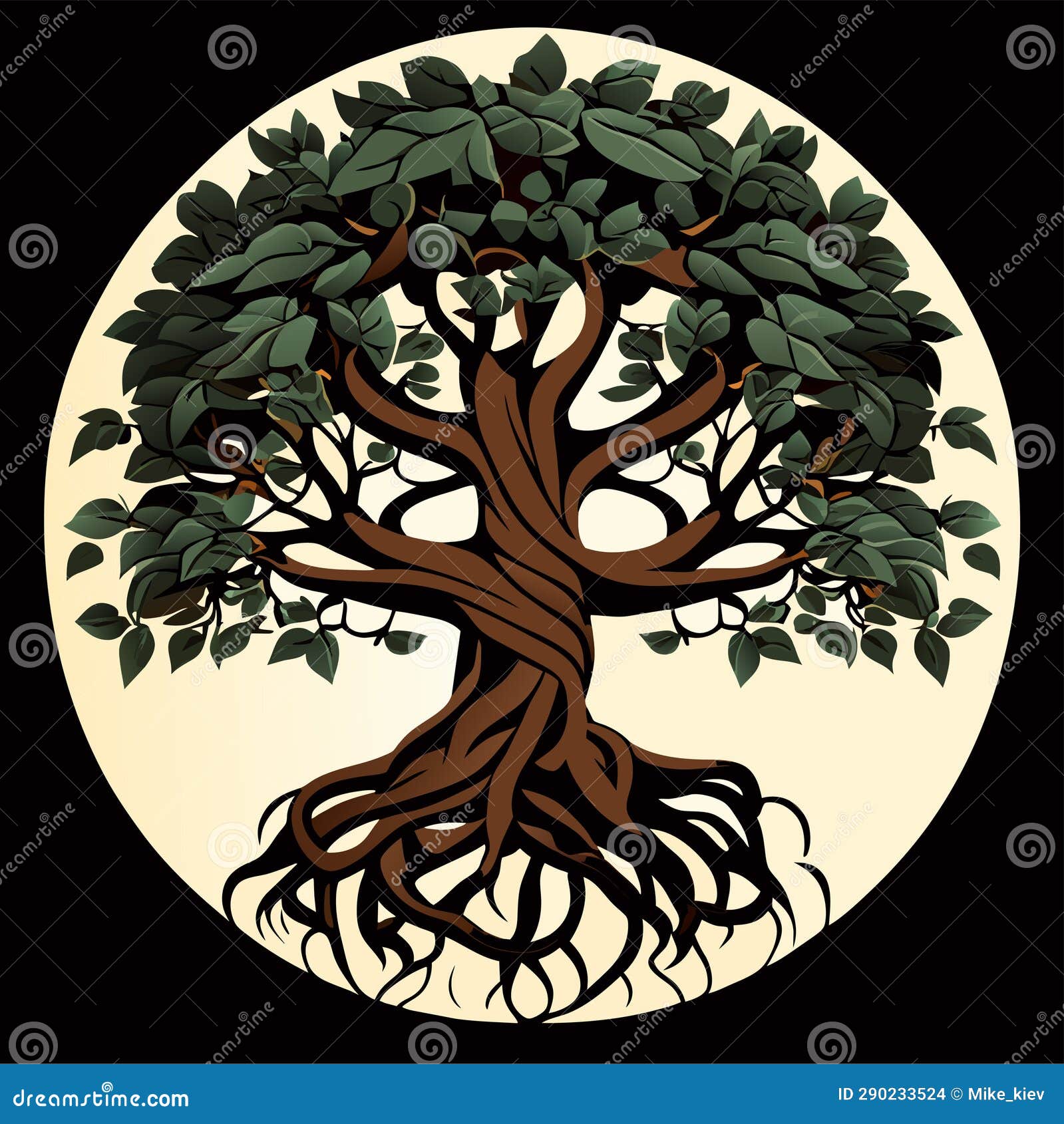 Stylized tree with roots stock illustration. Illustration of giant ...