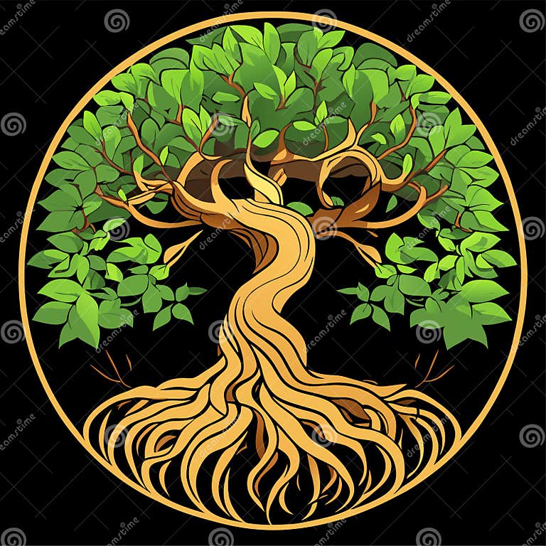 Stylized tree with roots stock illustration. Illustration of fairytale ...