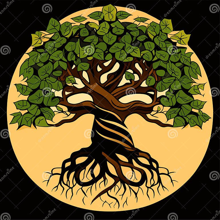 Stylized tree with roots stock illustration. Illustration of locket ...