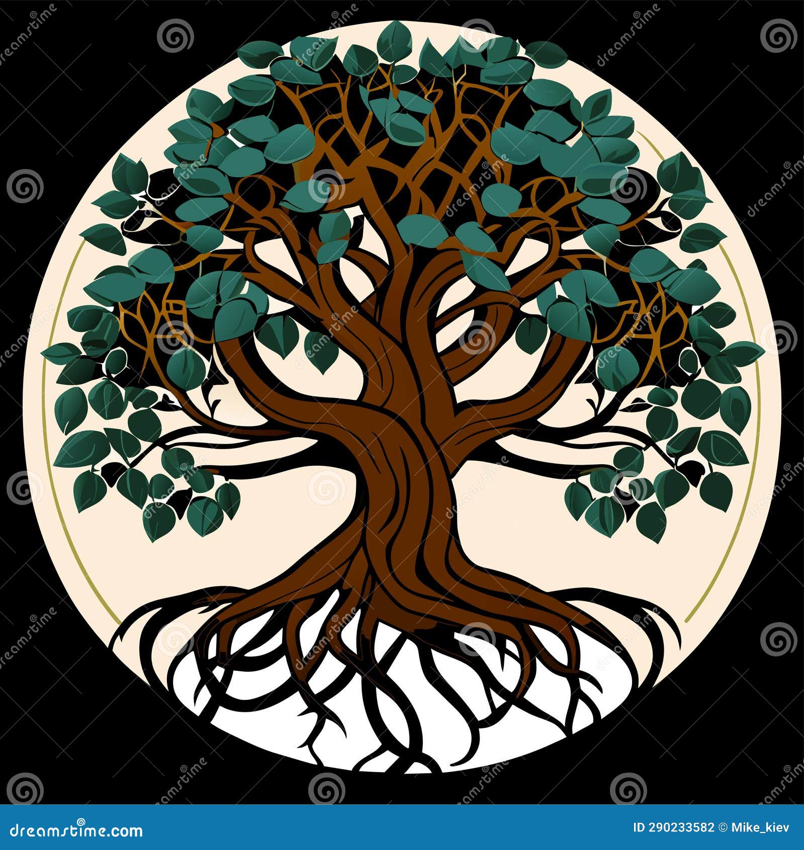 Stylized tree with roots stock illustration. Illustration of decoration ...