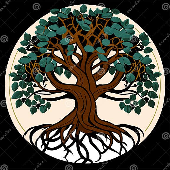 Stylized tree with roots stock illustration. Illustration of decoration ...