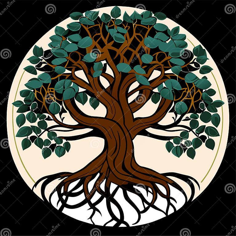 Stylized tree with roots stock illustration. Illustration of decoration ...