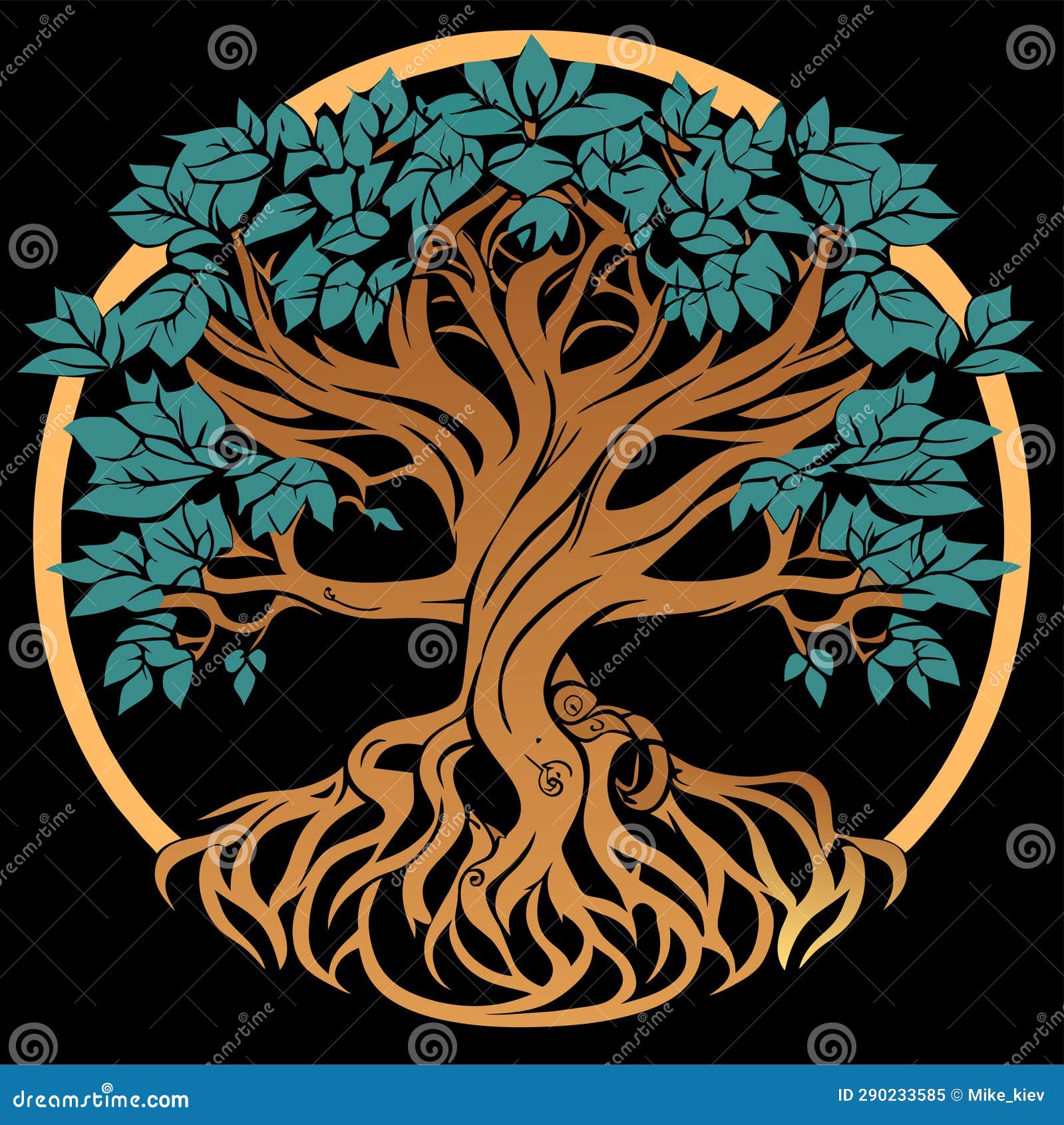 Stylized tree with roots stock illustration. Illustration of dark ...