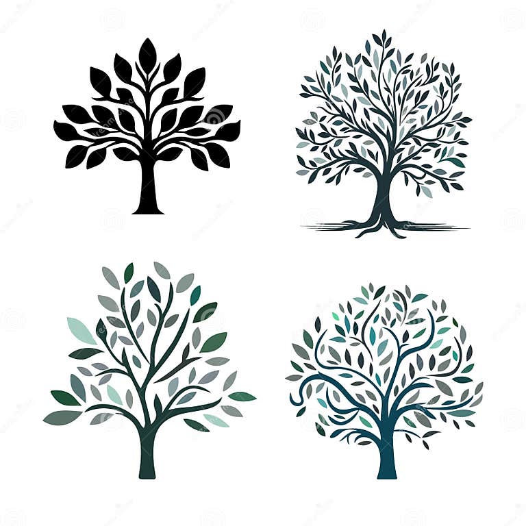 Stylized Tree Vector Illustrations Elegant Minimalist Tree Designs for ...