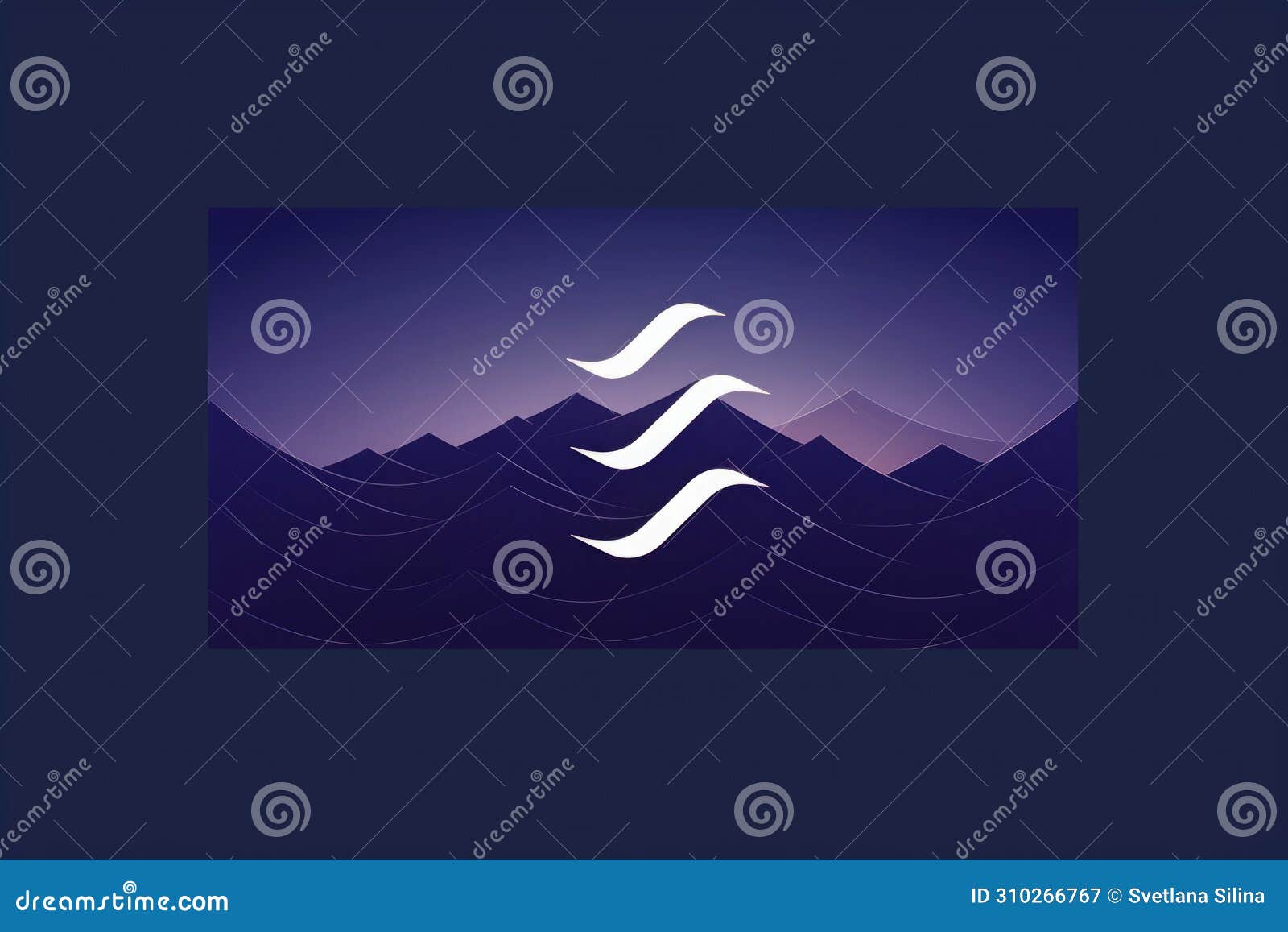 Stylized Triple Wave Symbol Floating Above Serene Navy Blue Waves Stock ...