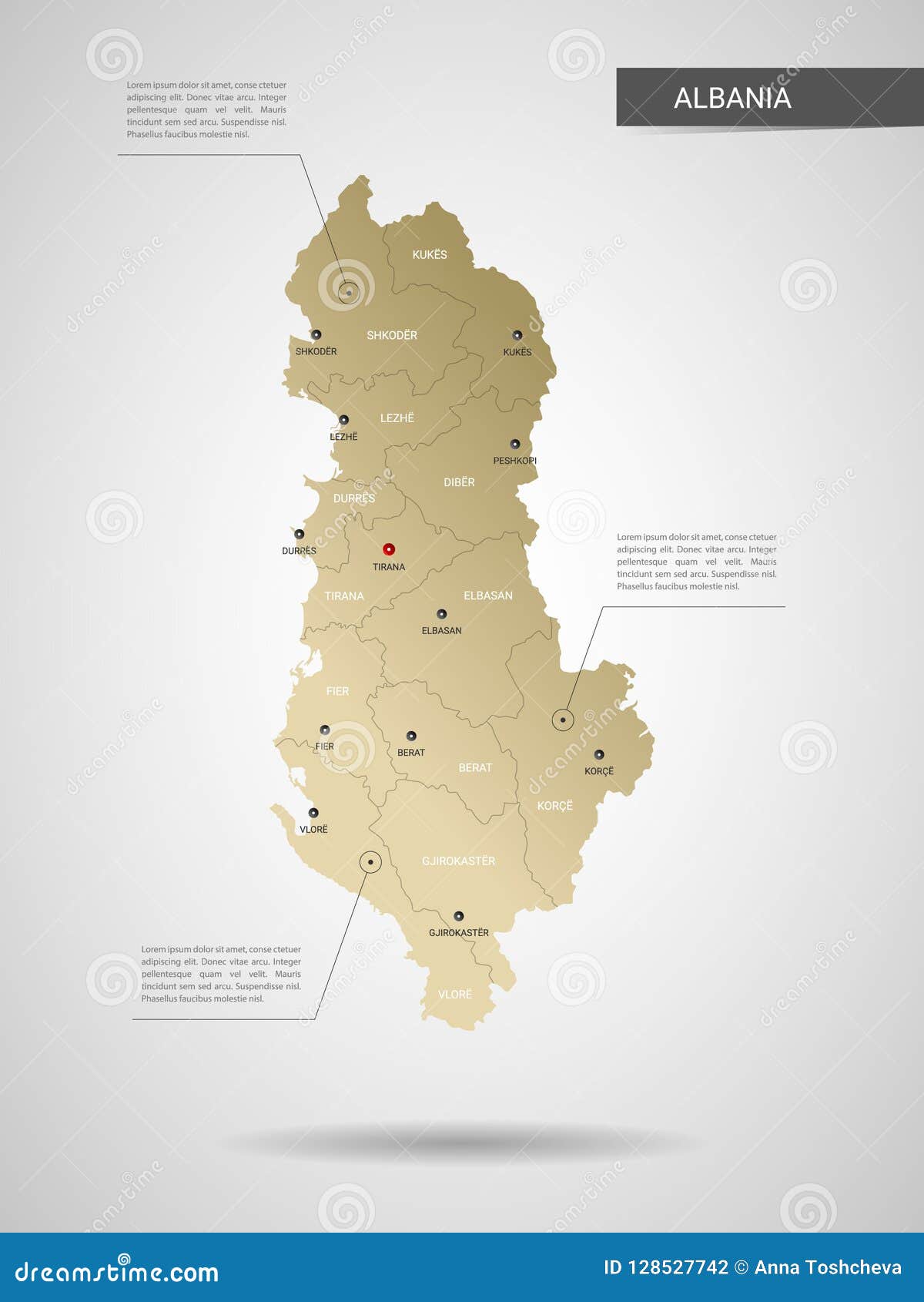 Stylized Albania Map Vector Illustration. Stock Vector - Illustration ...