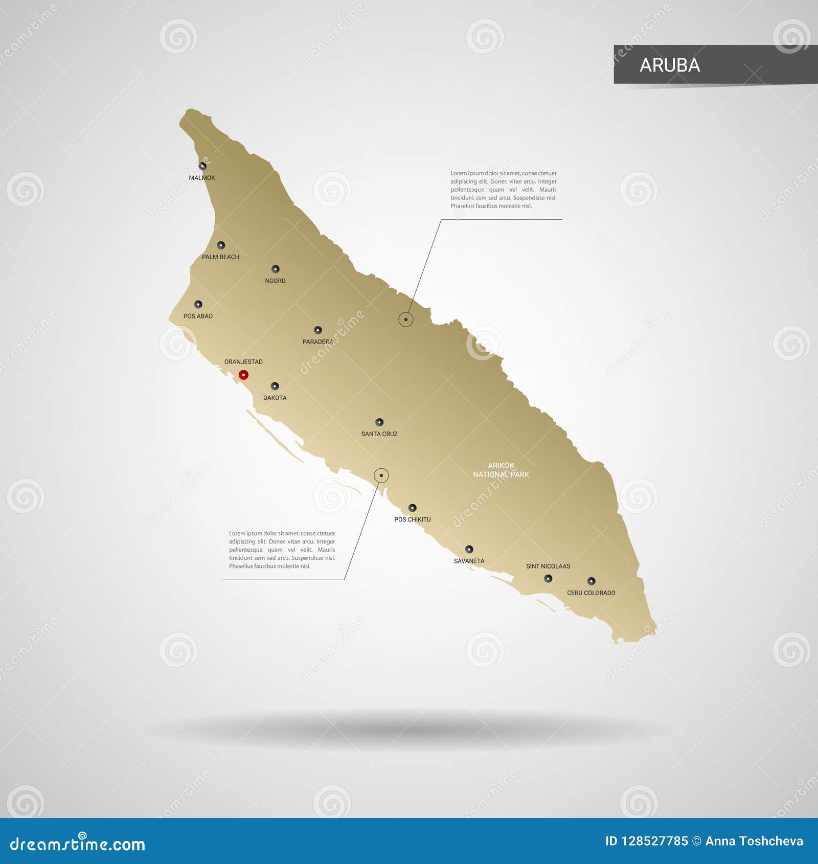 Vector Map Of Aruba. High Detailed Country Map With Division, Cities ...