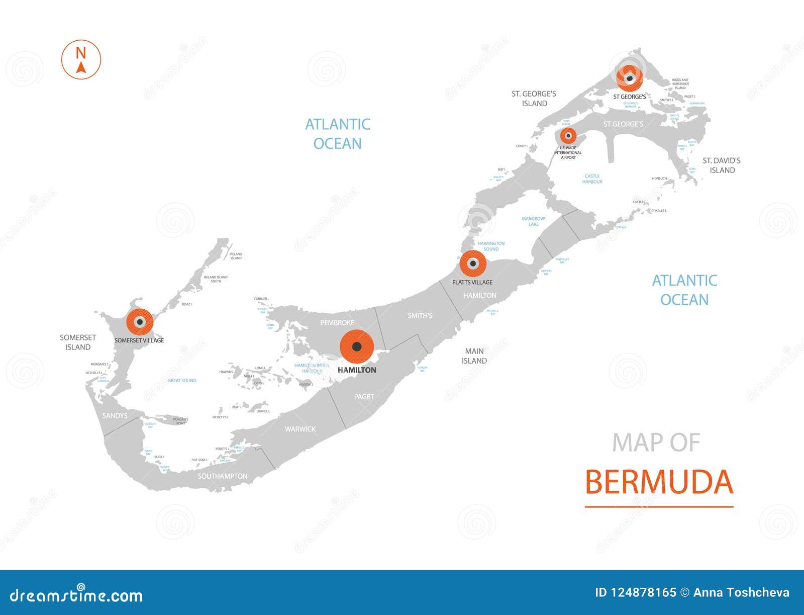 Vector Map Of Bermuda. High Detailed Country Map With Division, Cities ...