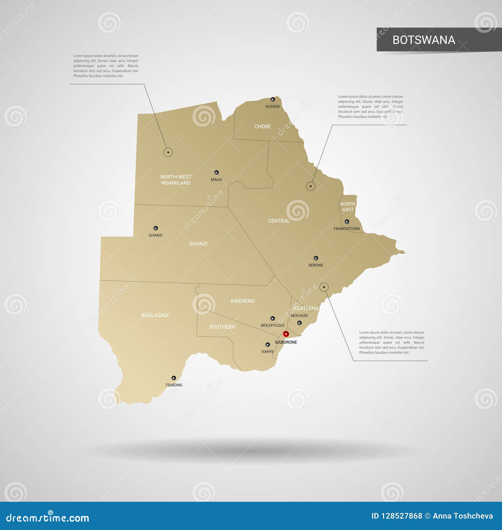 Vector Map Of Botswana. High Detailed Country Map With Division, Cities ...