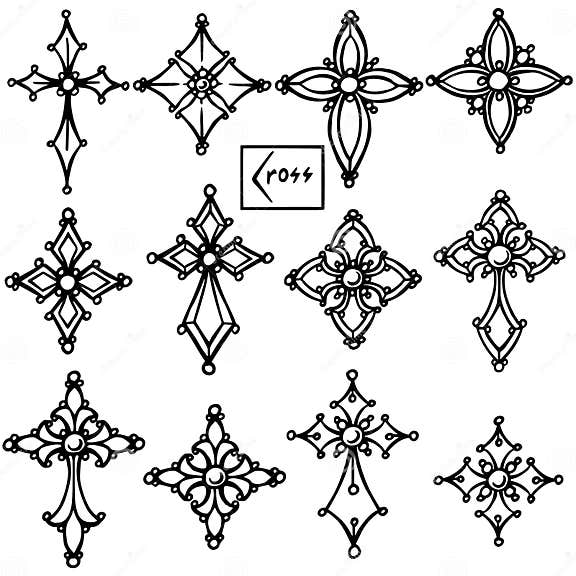 Stylized Vector Contour Set of Cross Stock Vector - Illustration of ...