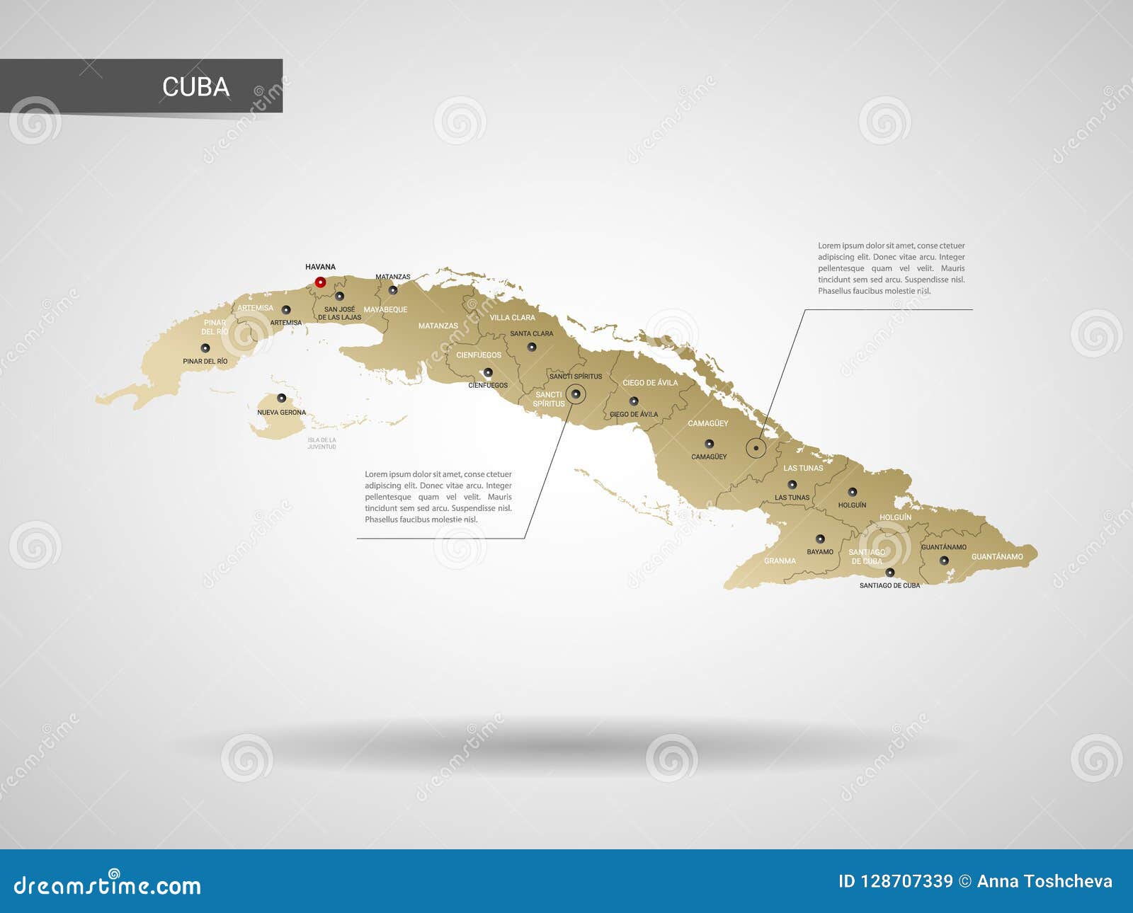 Stylized Cuba Map Vector Illustration. Stock Vector - Illustration of ...