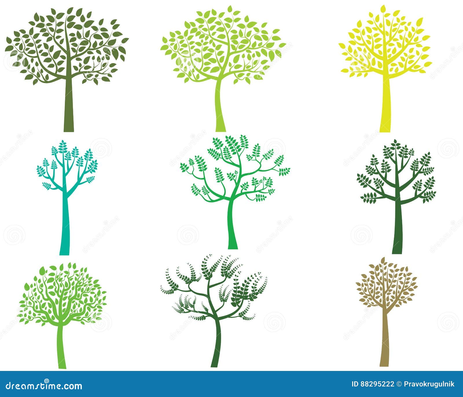 Stylized Vector Green Tree Silhouettes Stock Vector - Illustration of ...