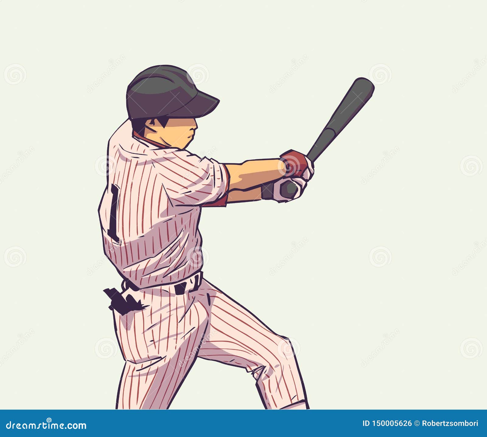 Illustration of Baseball Player Striking with Bat during Game Stock ...