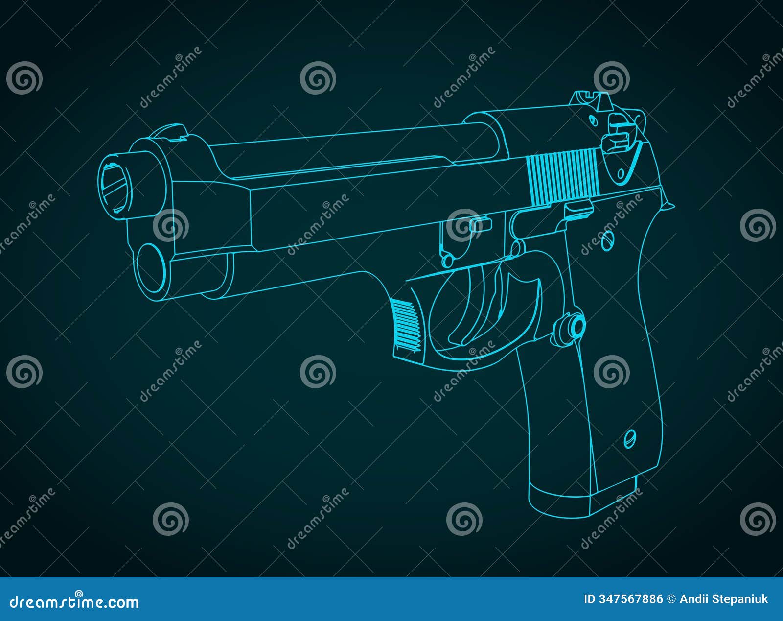 Semi-automatic Pistol Isometric Blueprint Stock Vector - Illustration ...