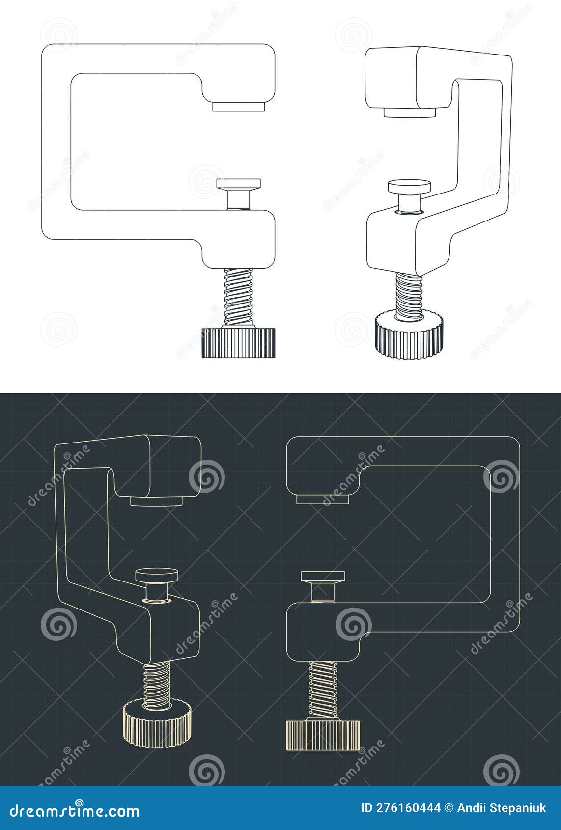 C-clamp blueprints stock vector. Illustration of engineering - 276160444