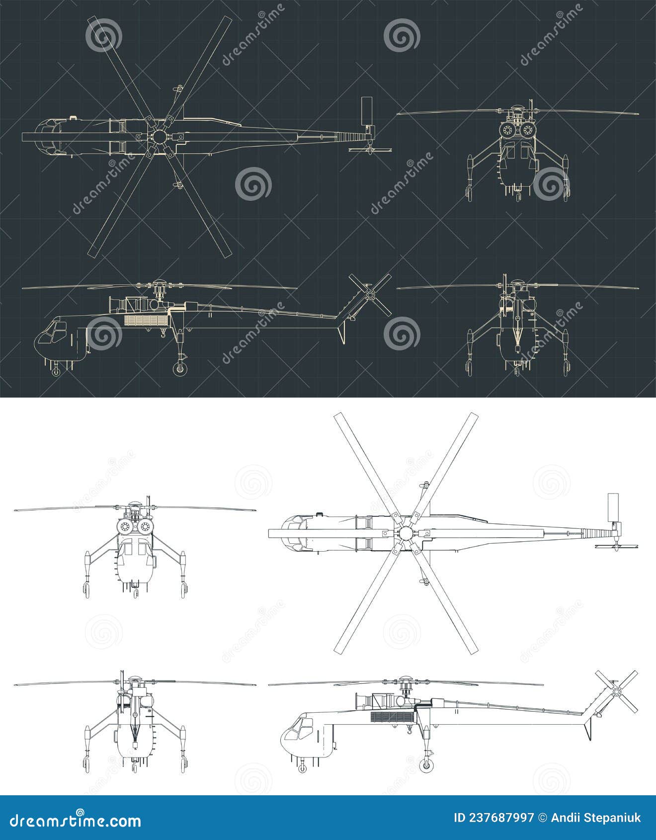 Crane Helicopter Blueprints Stock Vector - Illustration of construction ...