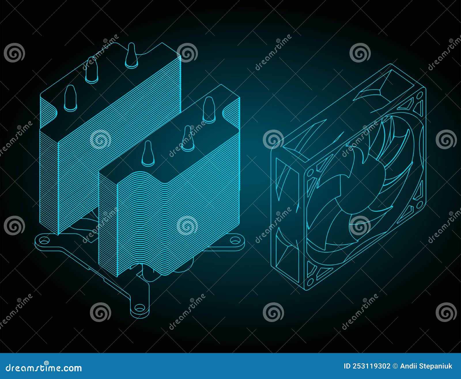 Disassembled CPU Cooler Isometric Blueprints Stock Vector ...