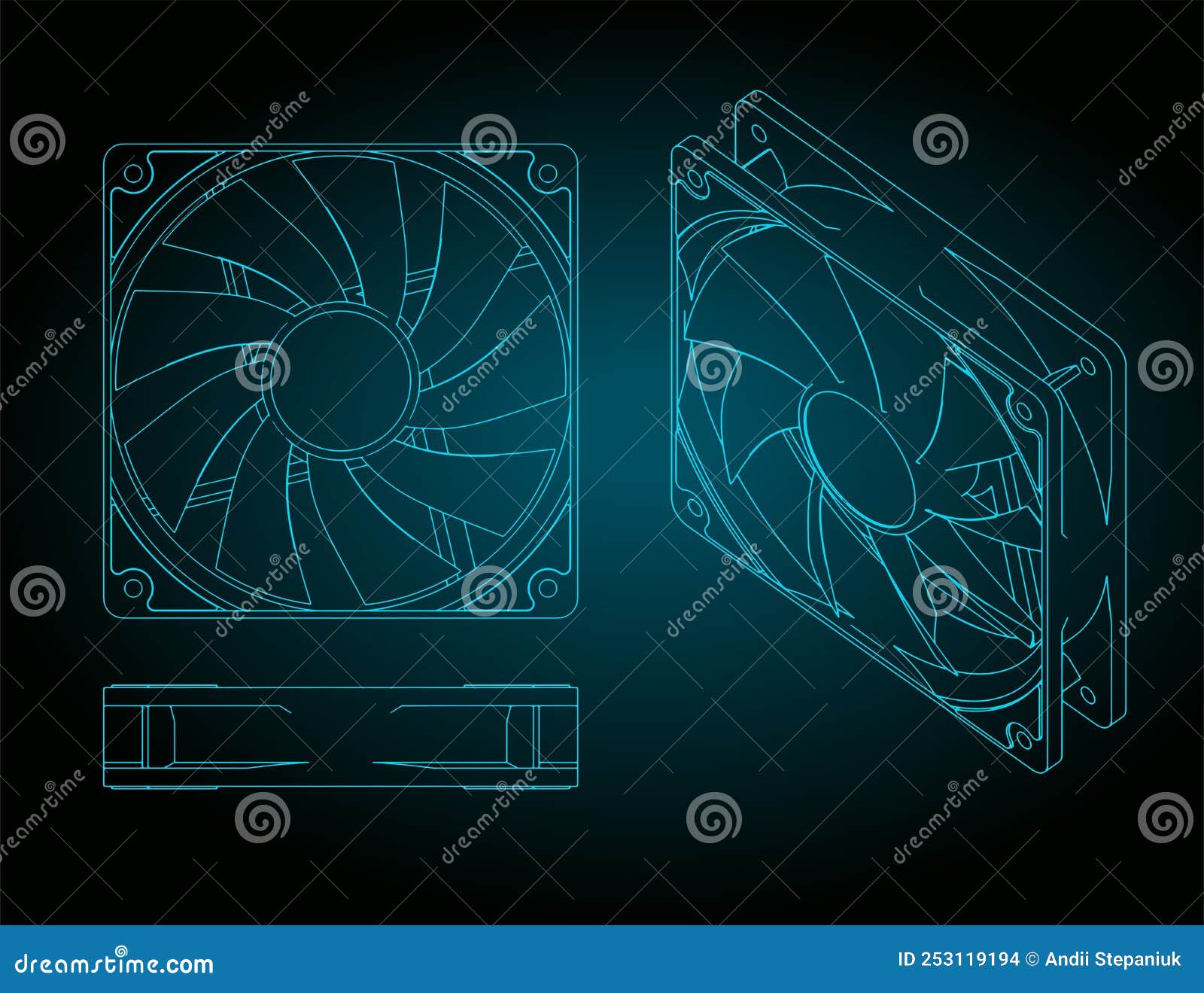 Fan for Computer Cases and CPU Coolers Blueprints Stock Vector ...
